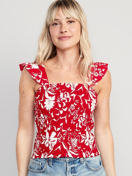 Fitted Ruffle Floral Top | Old Navy