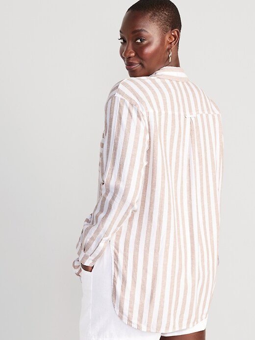 Striped Linen-Blend Boyfriend Shirt | Old Navy