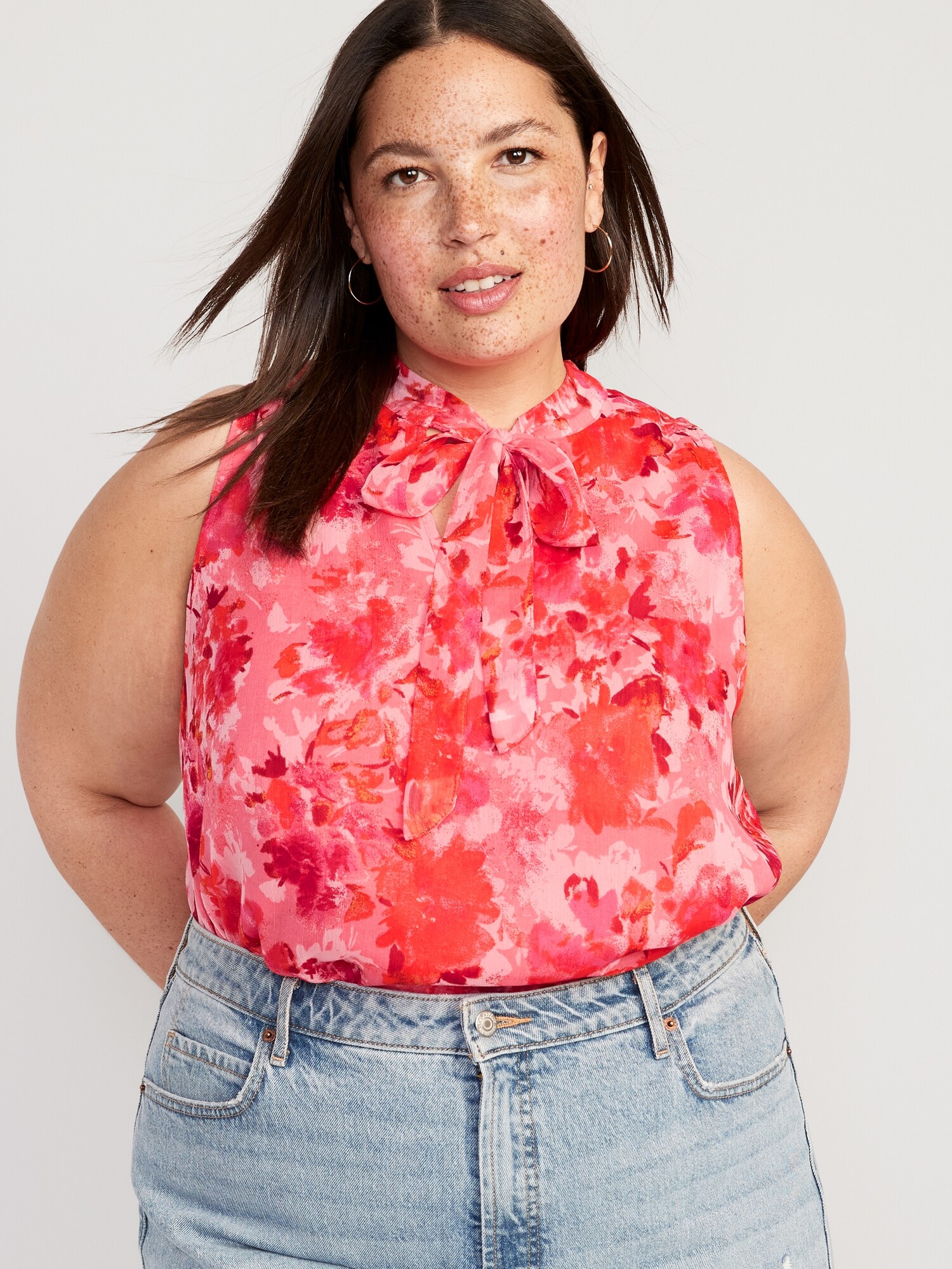 High Neck Bow-Front Chiffon Top | Old Navy