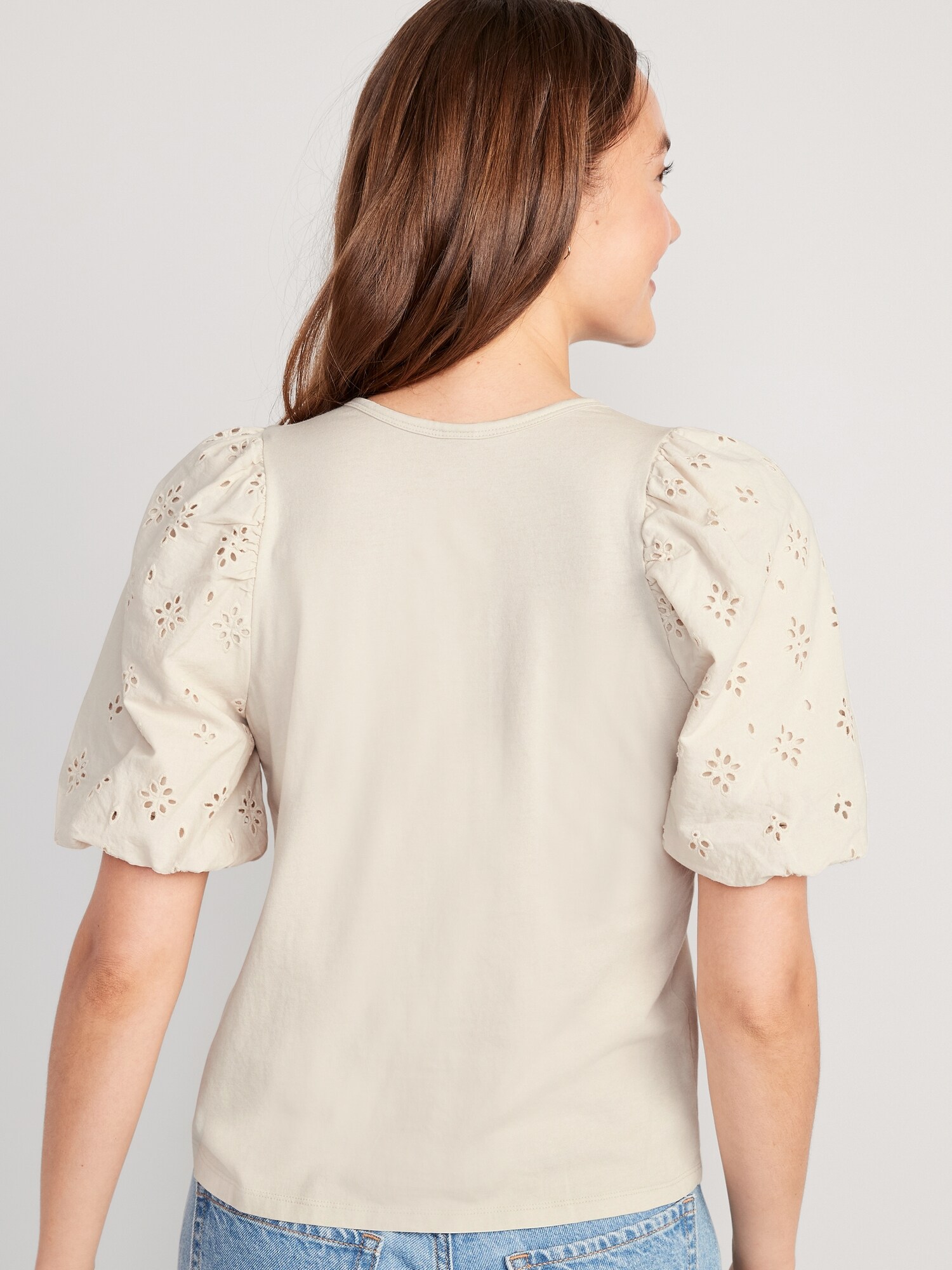 Puff-Sleeve Cutwork Top | Old Navy