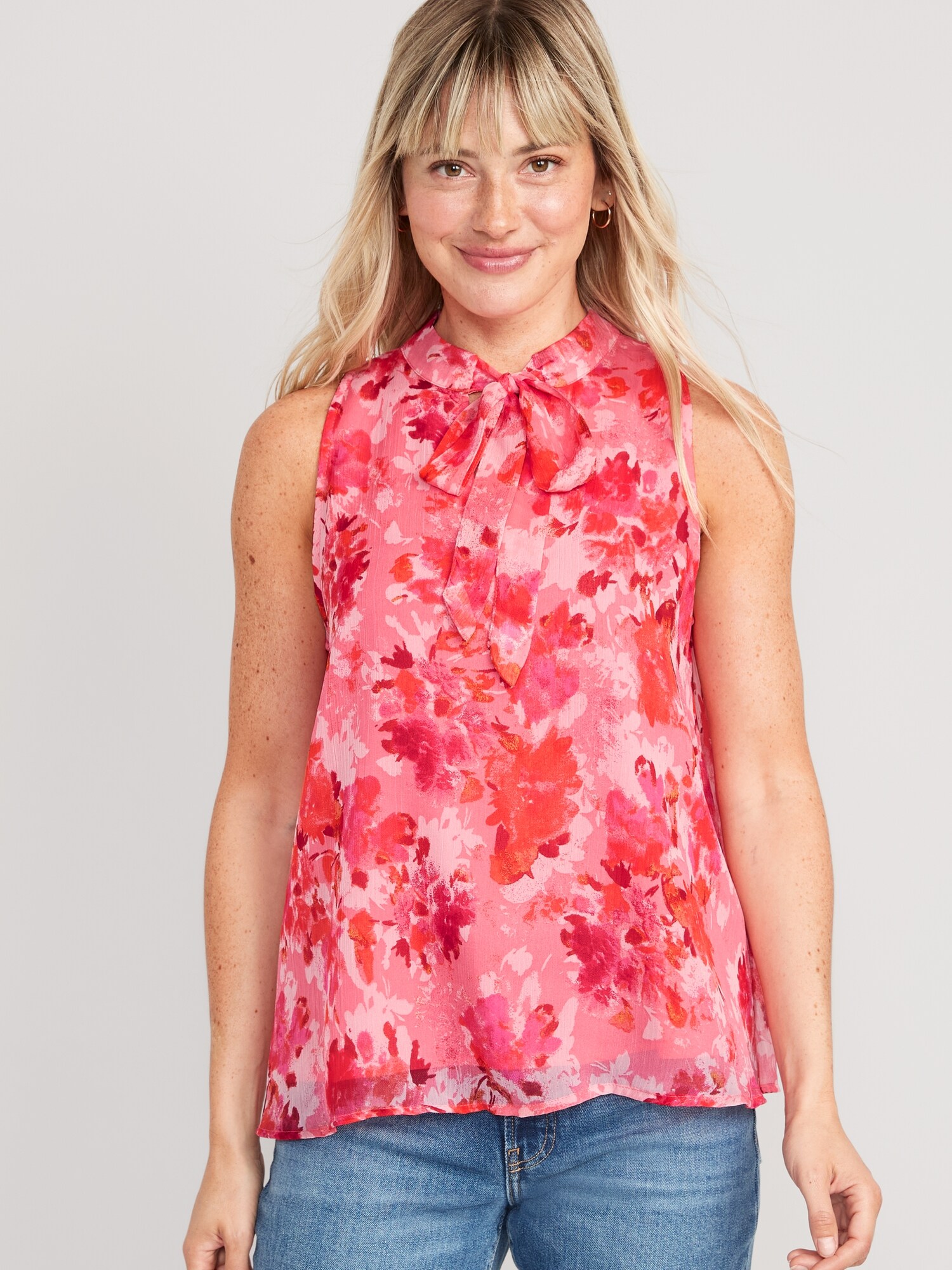 High Neck Bow-Front Chiffon Top | Old Navy