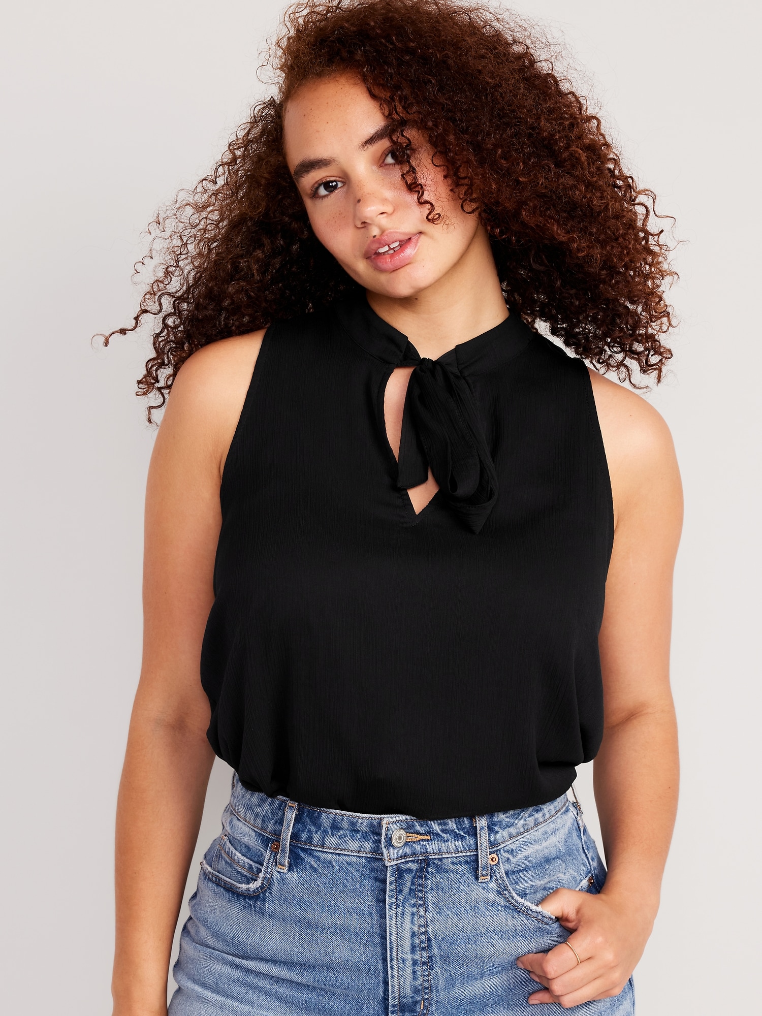 High Neck Bow-Front Chiffon Top | Old Navy