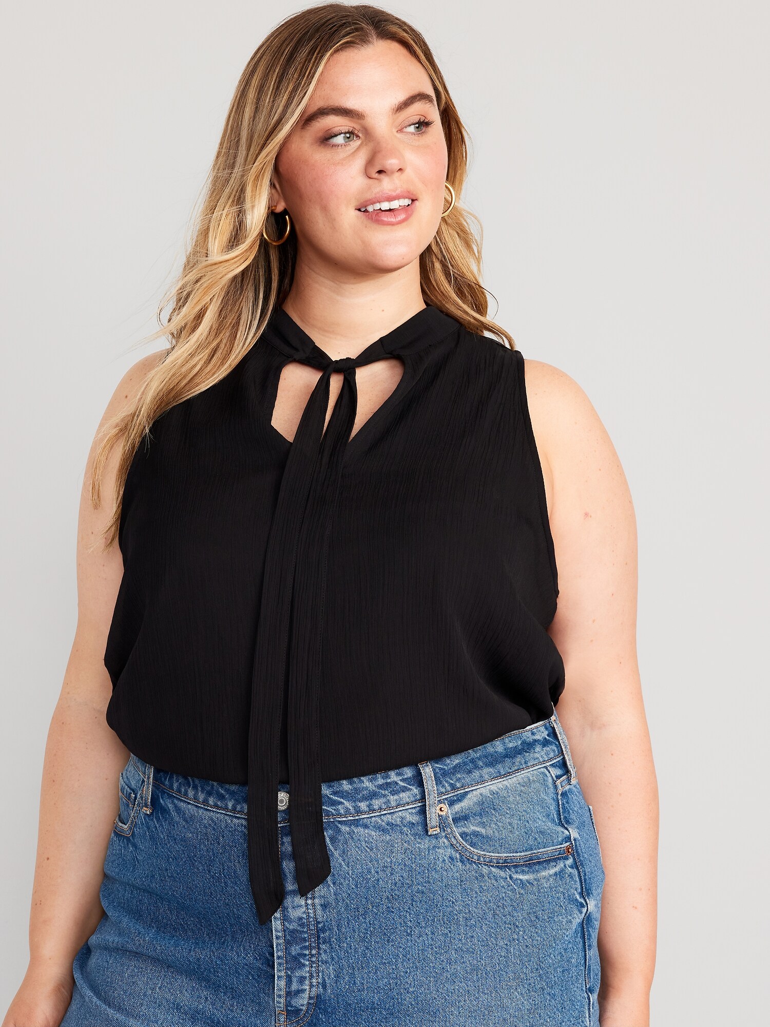 High Neck Bow-Front Chiffon Top | Old Navy