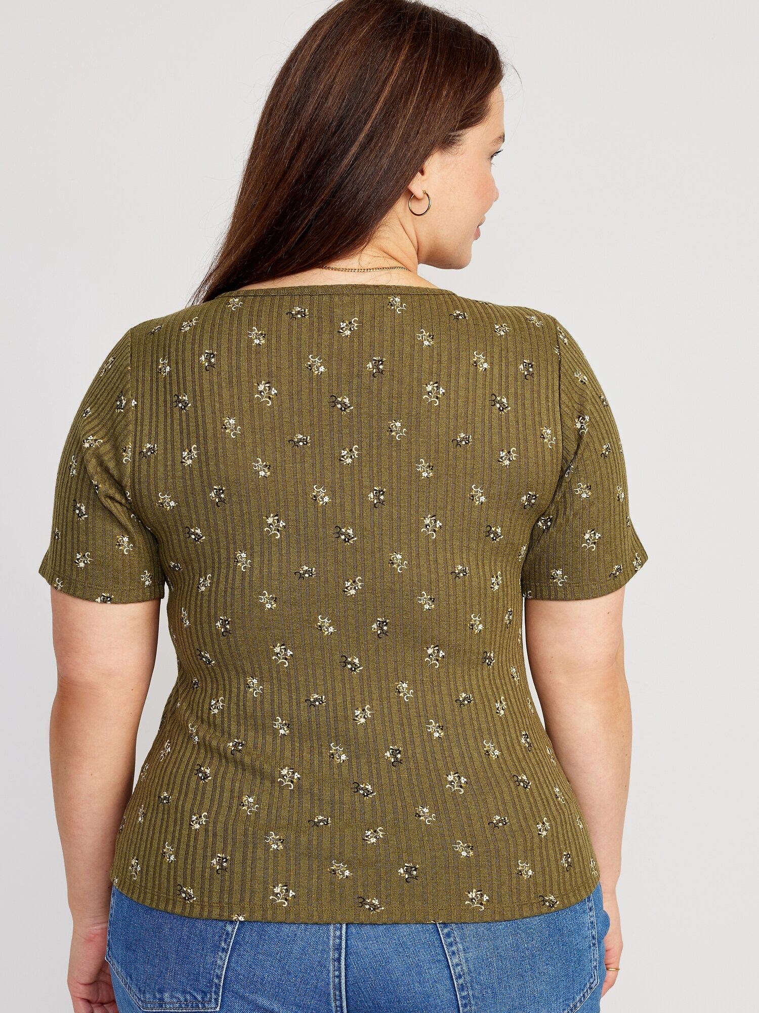 Fitted Elbow-Sleeve Rib-Knit T-Shirt | Old Navy