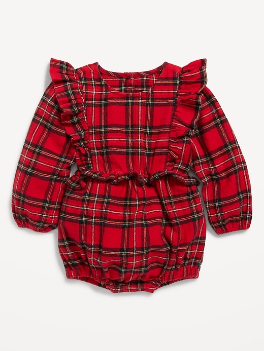 Long-Sleeve Ruffle-Trim Plaid One-Piece Romper for Baby | Old Navy