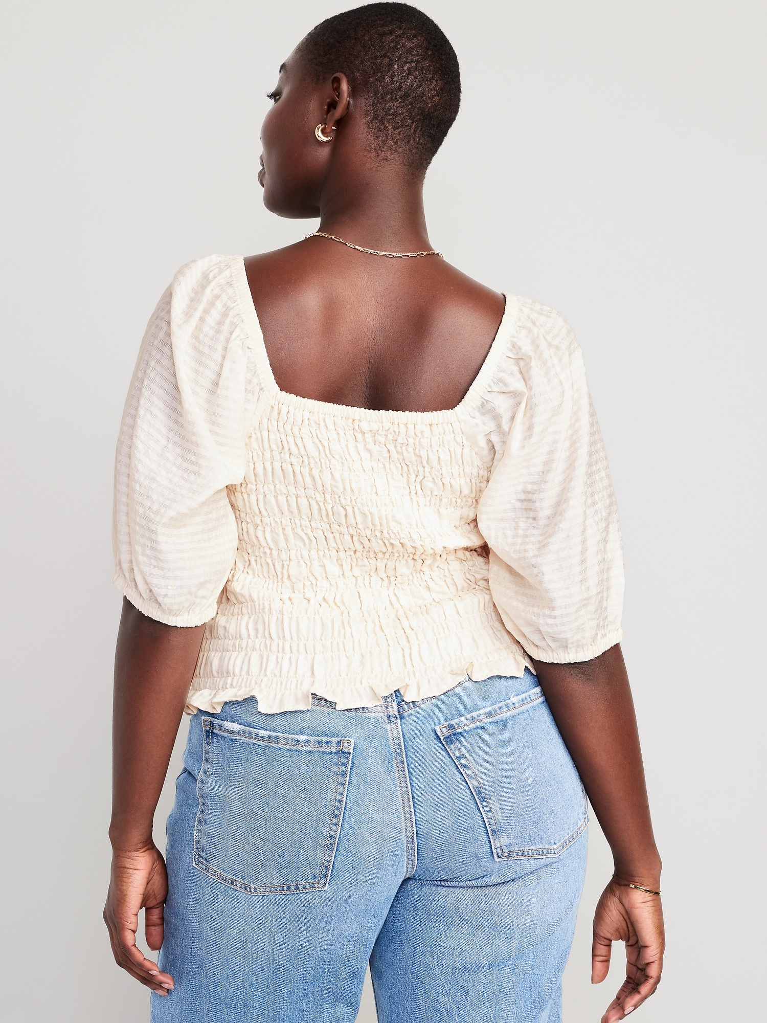 Fitted Puff-Sleeve Smocked Top | Old Navy