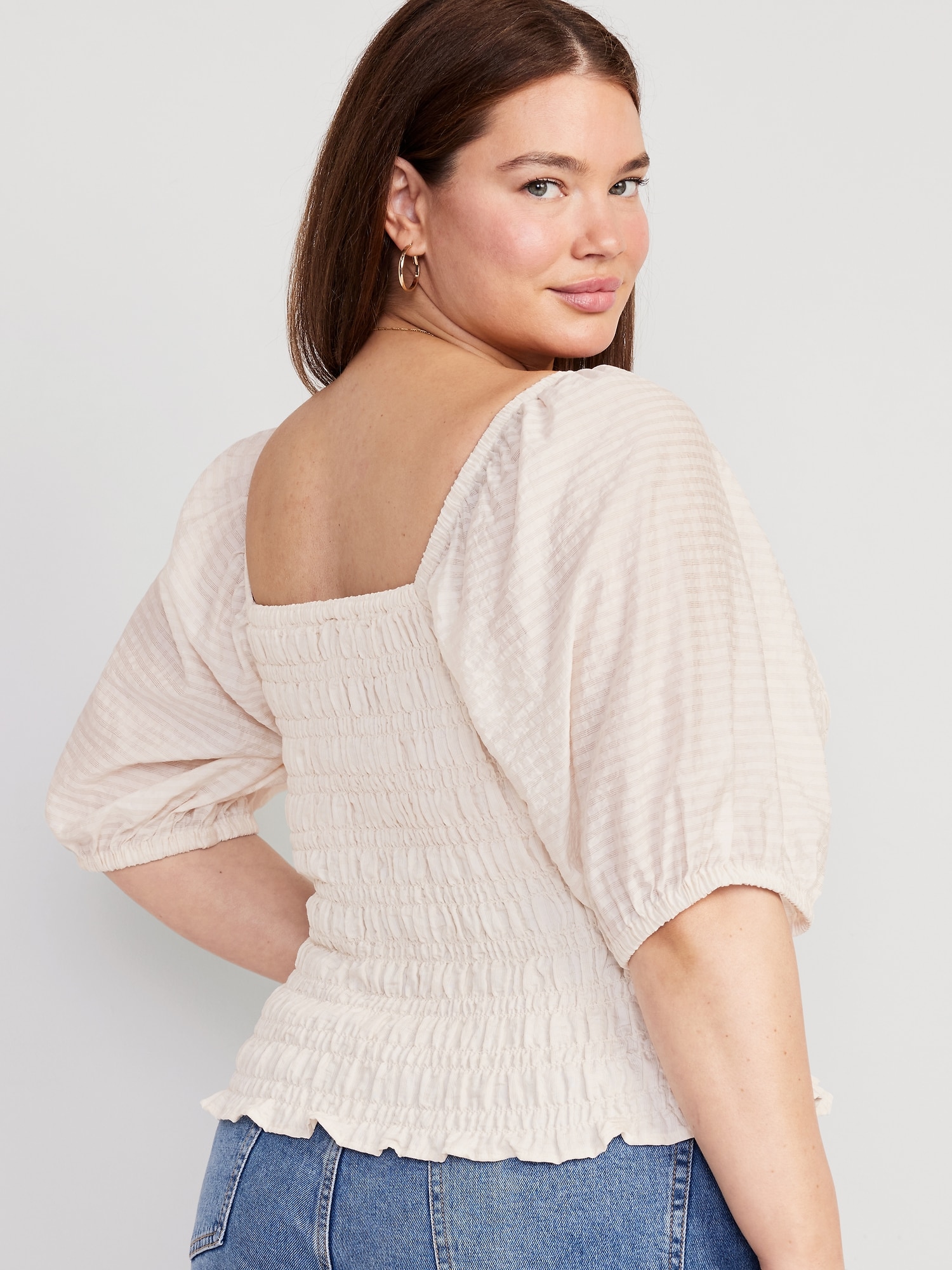 Fitted Puff-Sleeve Smocked Top | Old Navy