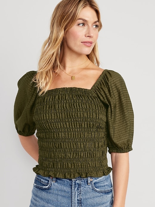 Fitted Puff-Sleeve Smocked Top | Old Navy