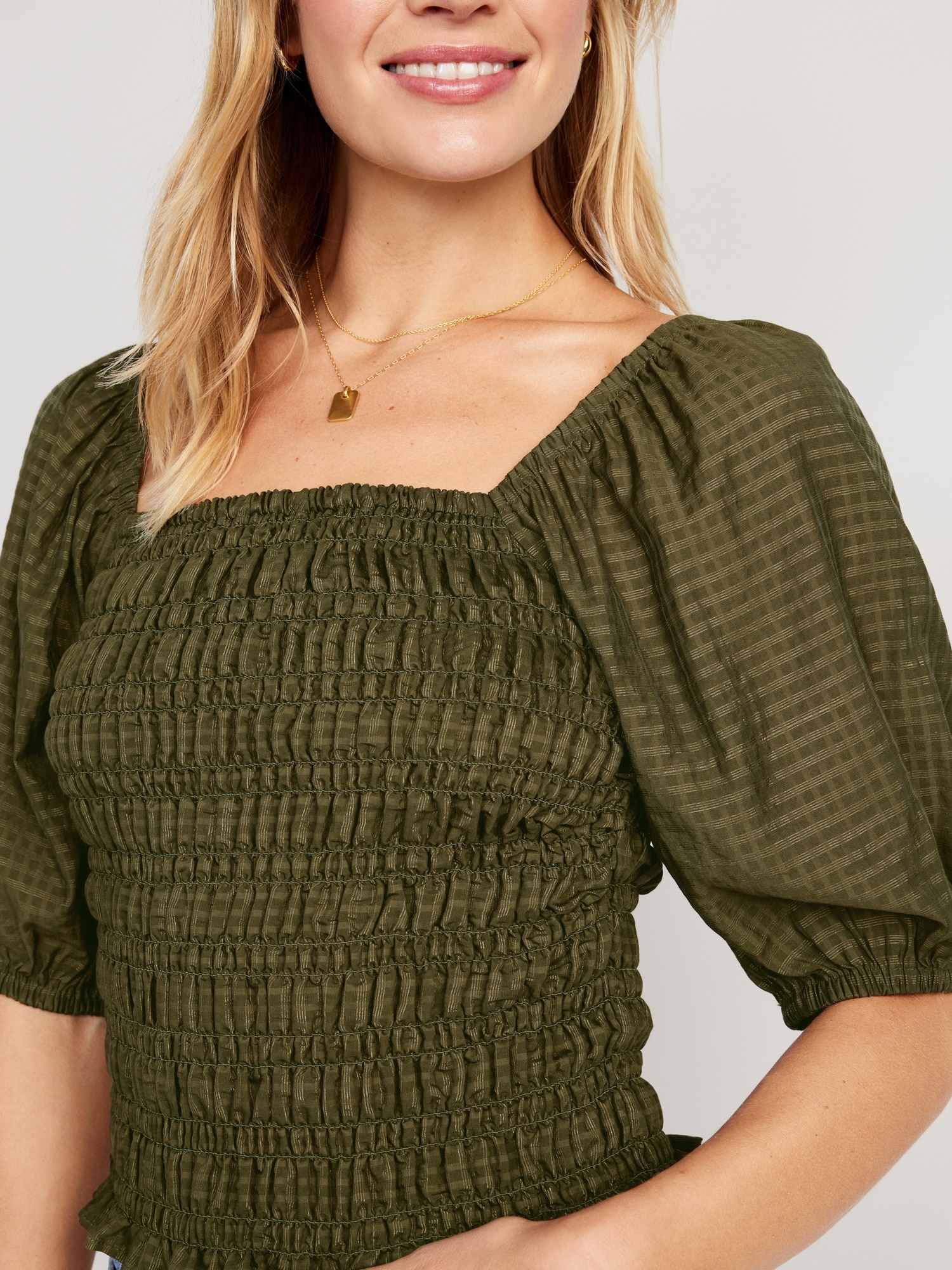Fitted Puff-Sleeve Smocked Top | Old Navy