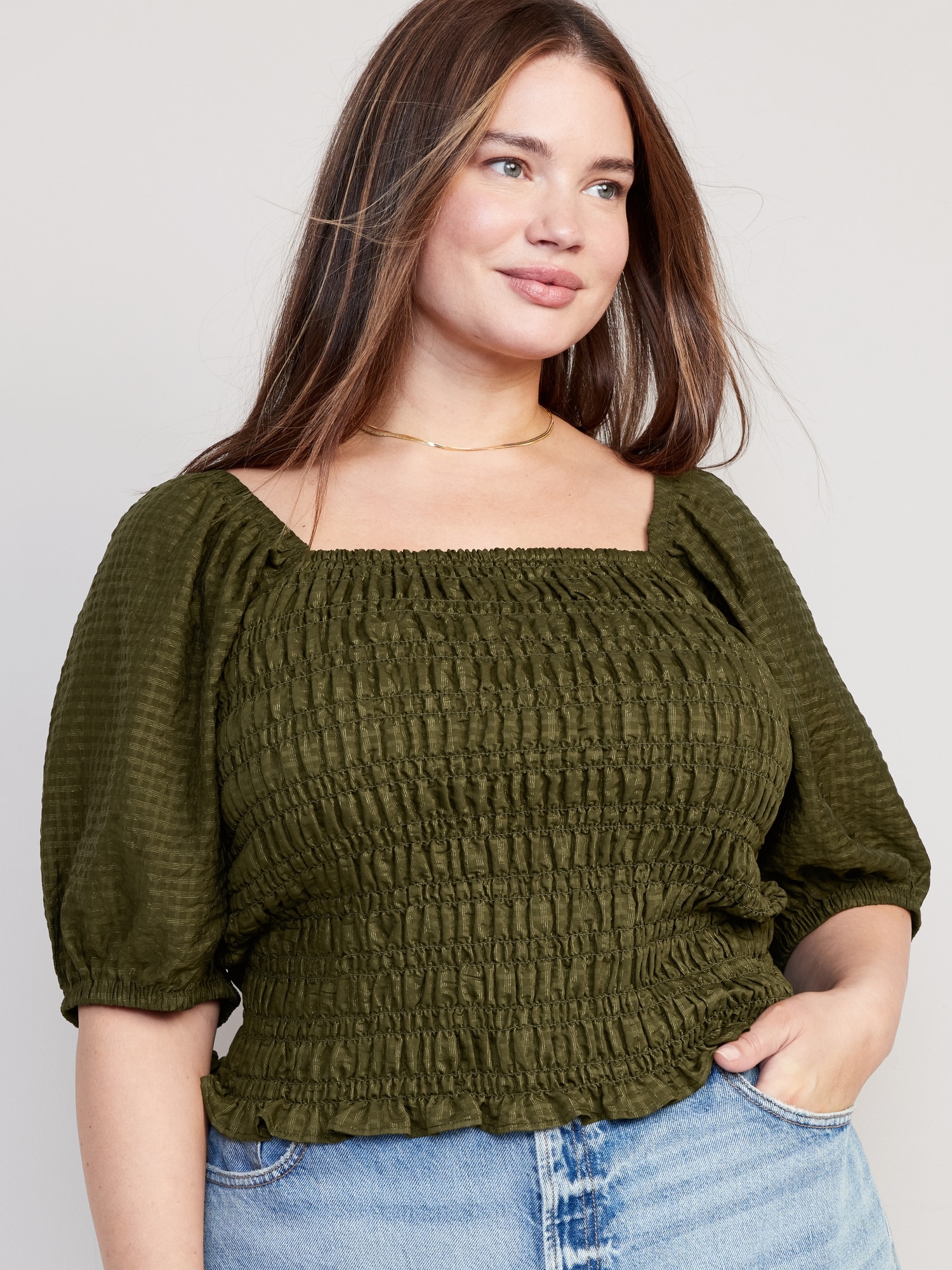Fitted Puff-Sleeve Smocked Top | Old Navy
