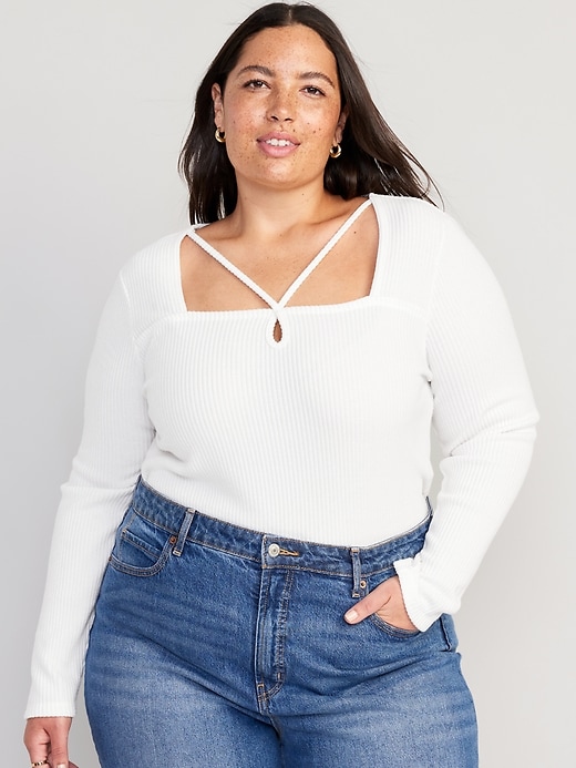 Fitted Long-Sleeve Strappy Keyhole Top | Old Navy
