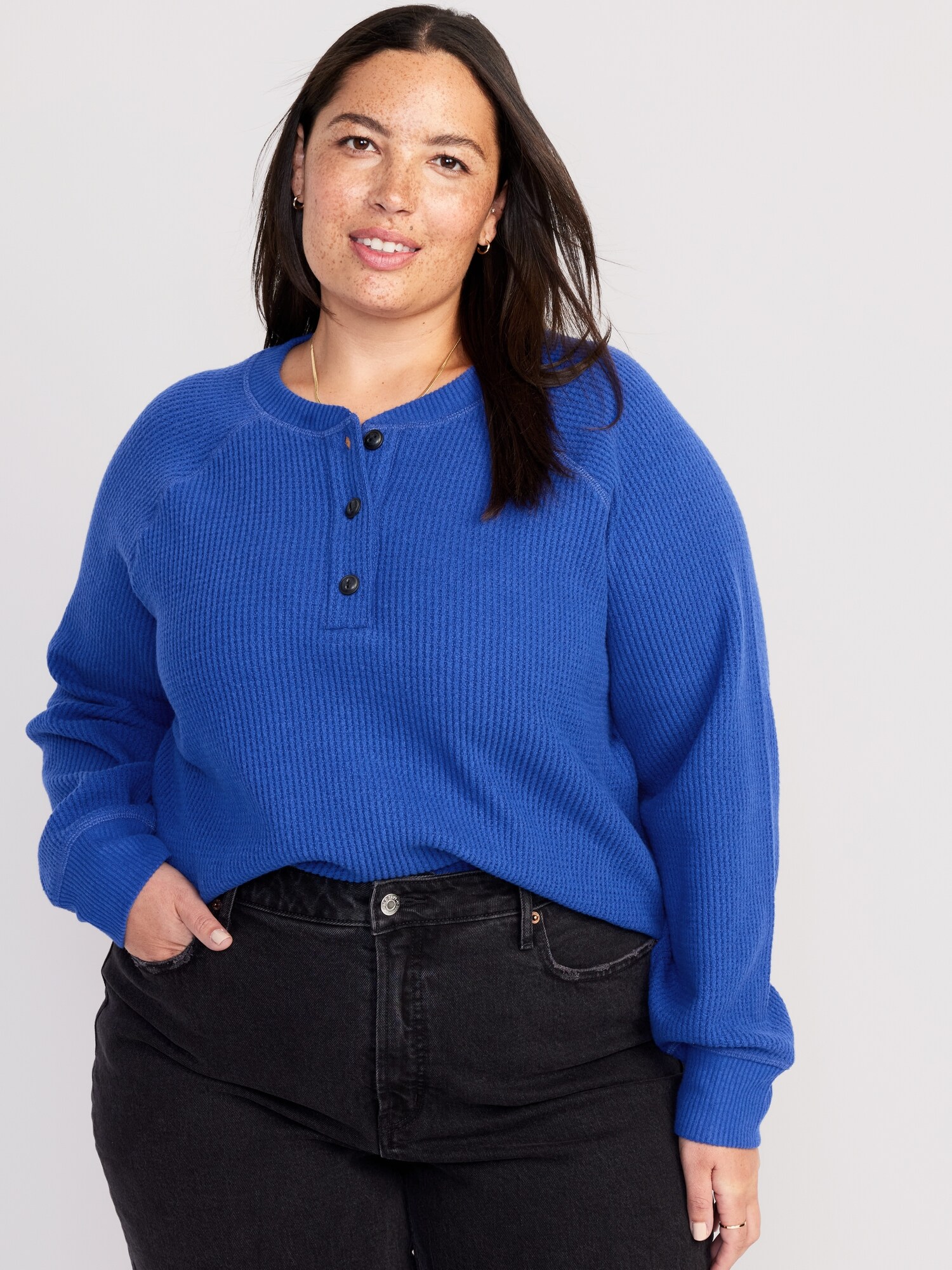 Plush Waffle-Knit Henley Top | Old Navy