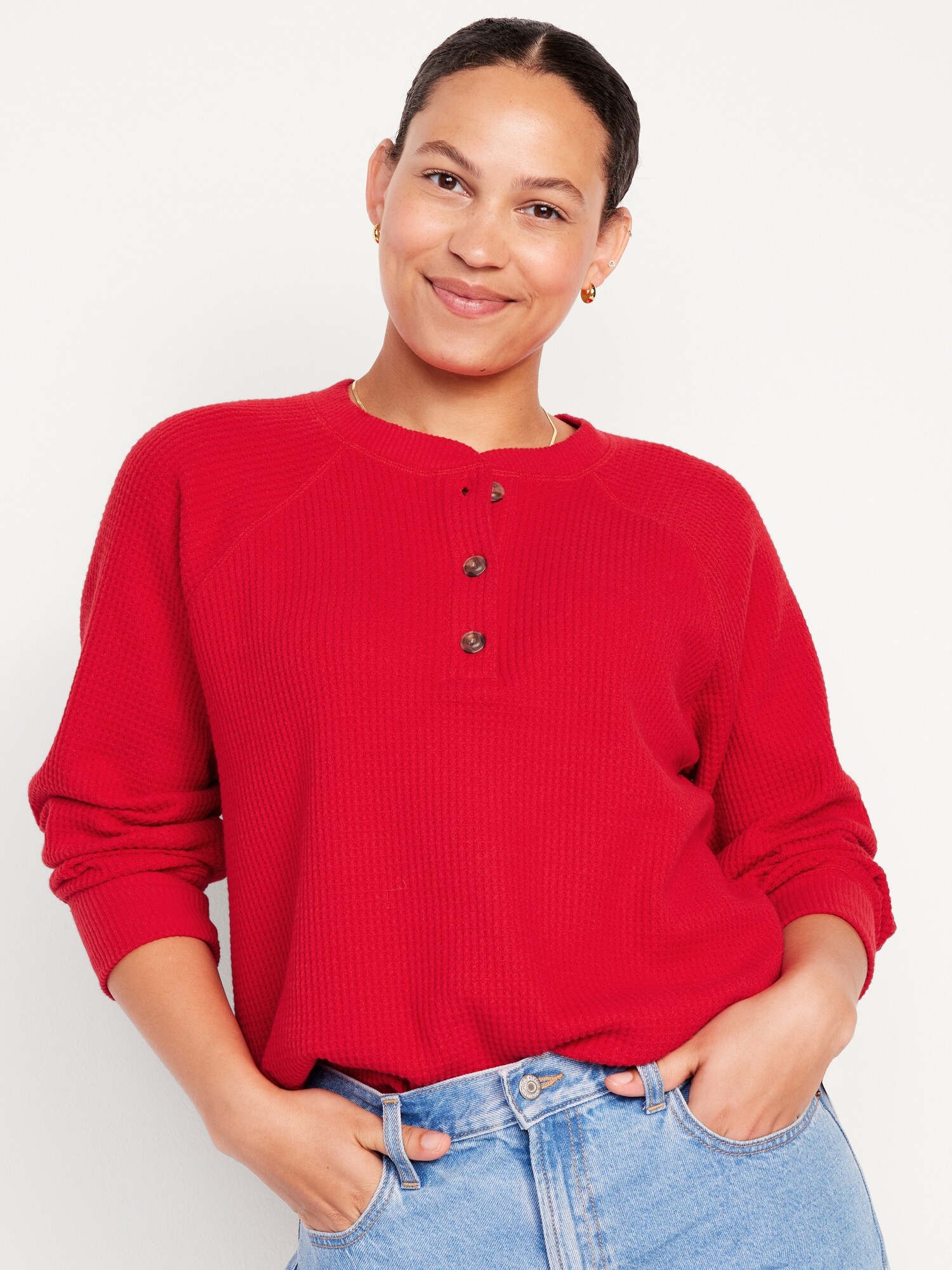 Plush Waffle Knit Henley Top Old Navy