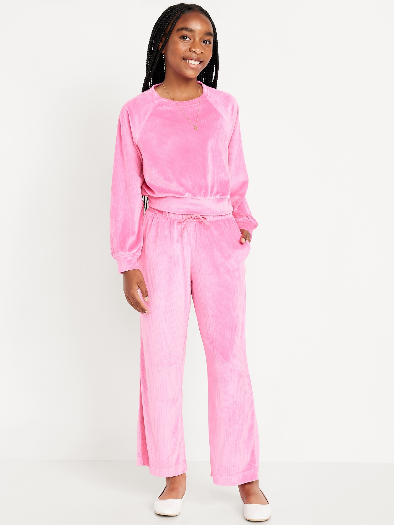 Velour Crew Neck Sweatshirt And Straight Leg Pants Set For Girls Old Navy